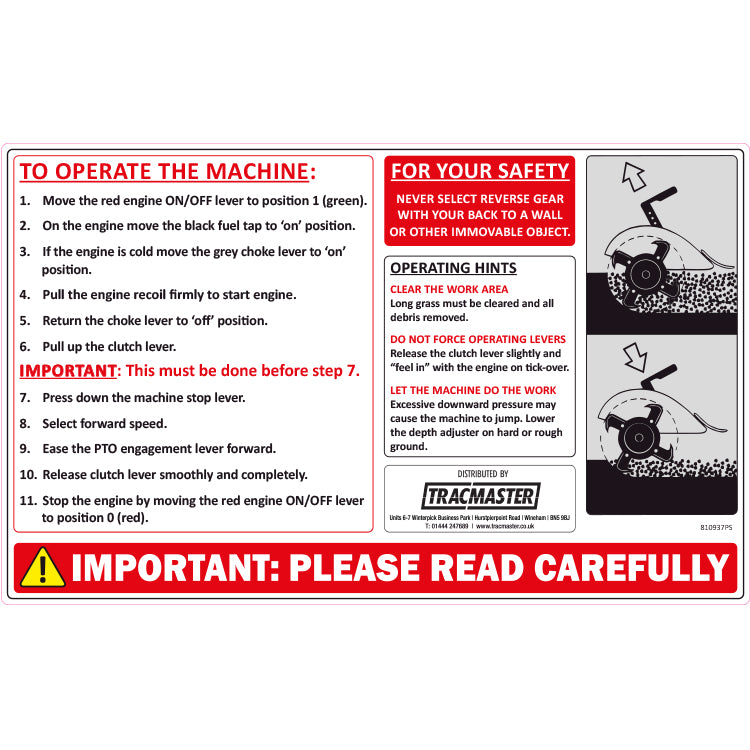810937PS - PowerSafe® Rotavator Operating Sticker – Tracmaster Ltd
